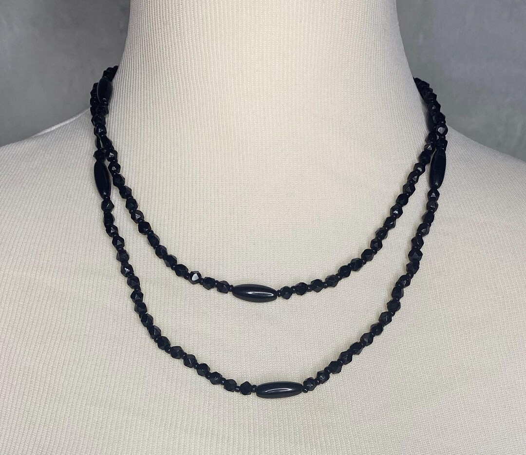 Vintage Jet Rope Necklace, 20s/30s Jet Rope Necklace, Faceted Black Jet ...
