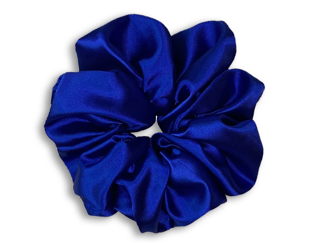 Classic Blue Satin Scrunchie Hair Accessory, Royal Blue 6" Hair Elastic ...