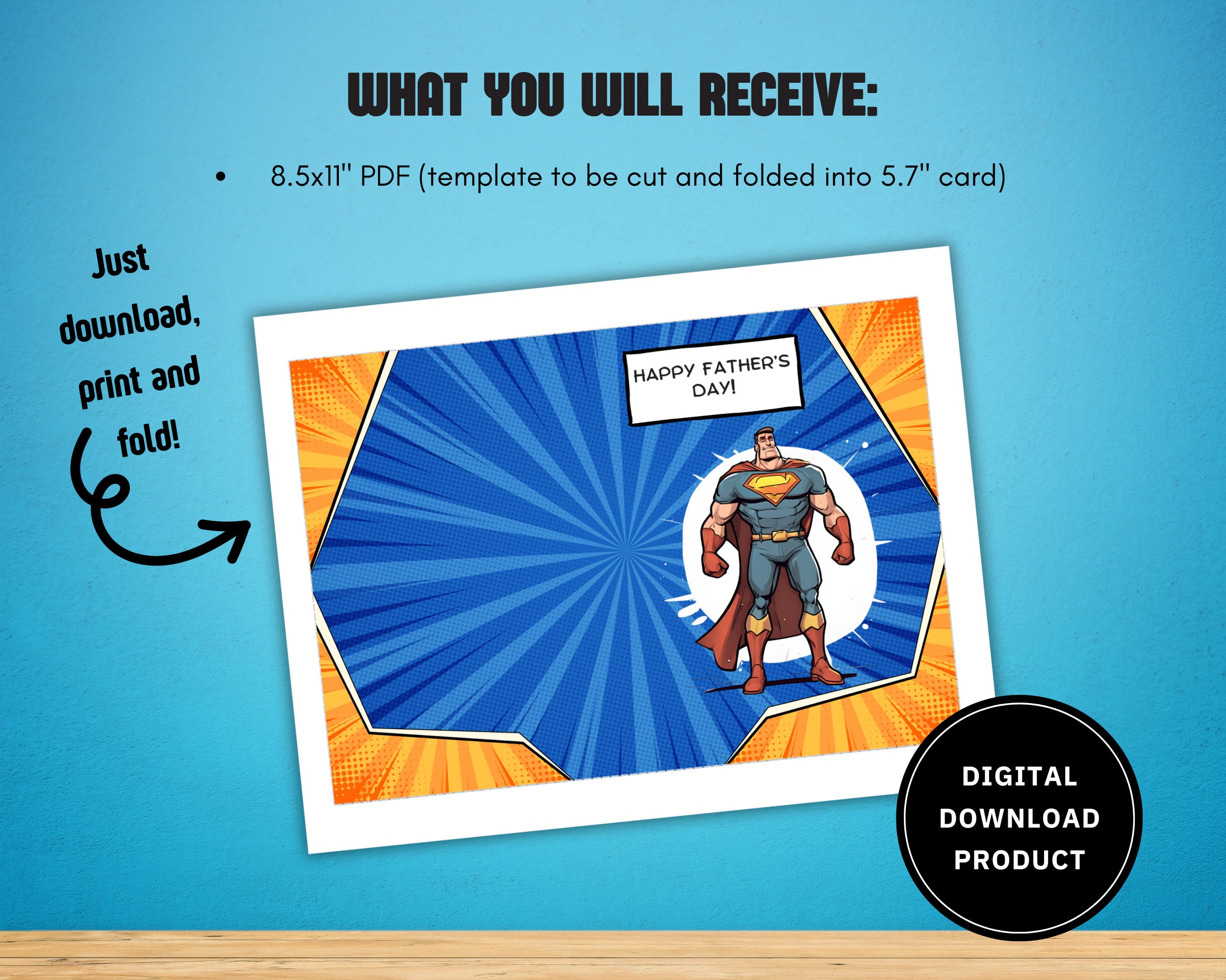 Happy Father's Day Card, Digital Download, Printable, Foldable, Father ...