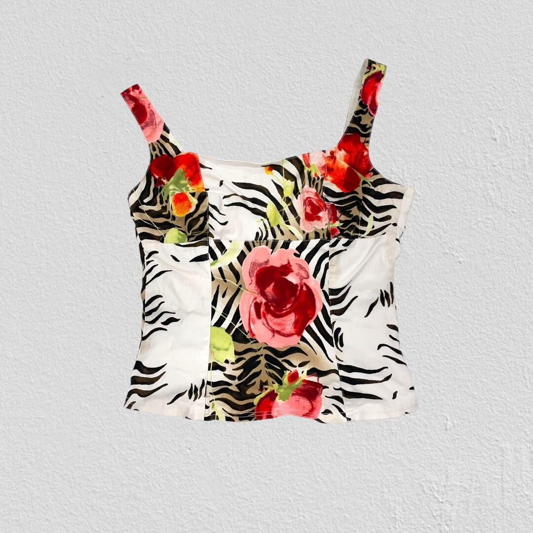 90s Top Vintage Cami Top Boho Bohemian Festival Animal Print Corset ...