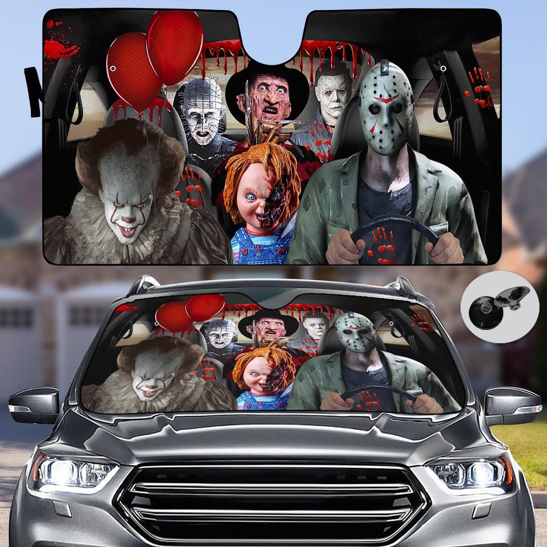 Horror Movie Characters Car Sunshade, Clown Myers Chucky Car Decoration ...