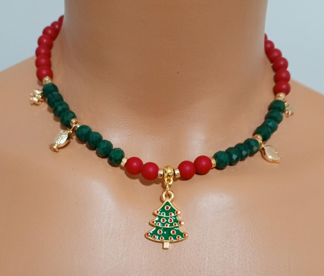 New Year's Luck Necklace, Natural Stone and Gold Plated Charms,handmade ...