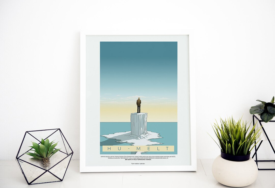 Art Print With Human Portrait on Ice Cube, Depicting Global Warming ...