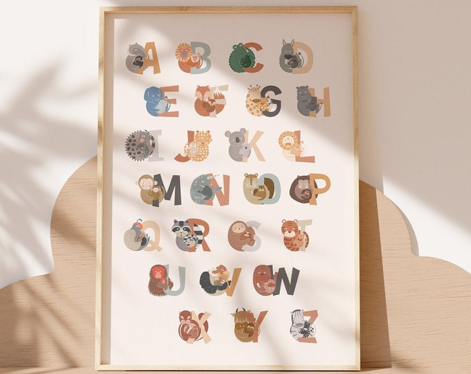 Animal Mama & Baby Alphabet Poster A3 A2 Children's Educational Print ...