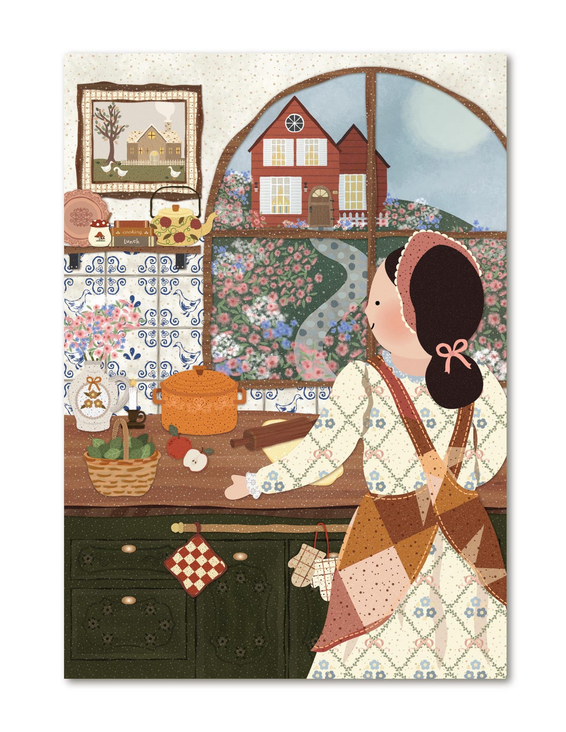 Spring Country Cottage Illustrated Poster Print A3 Size Wall Art and ...