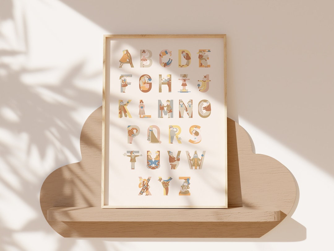Alphabet Character Print ABC Poster A3 A2 Wall Art for Children Neutral ...
