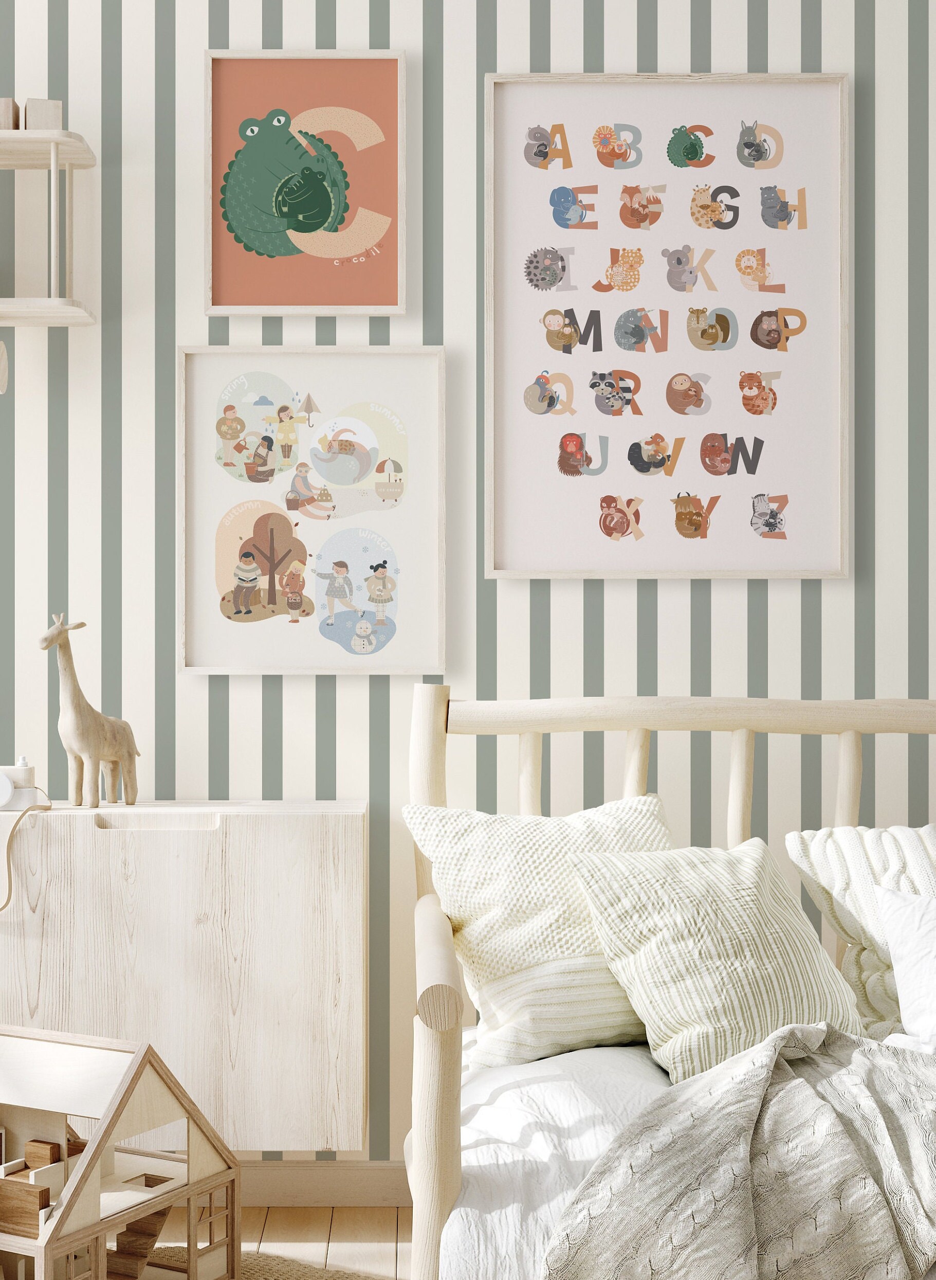 Animal Mama & Baby Alphabet Poster A3 A2 Children's Educational Prints ...