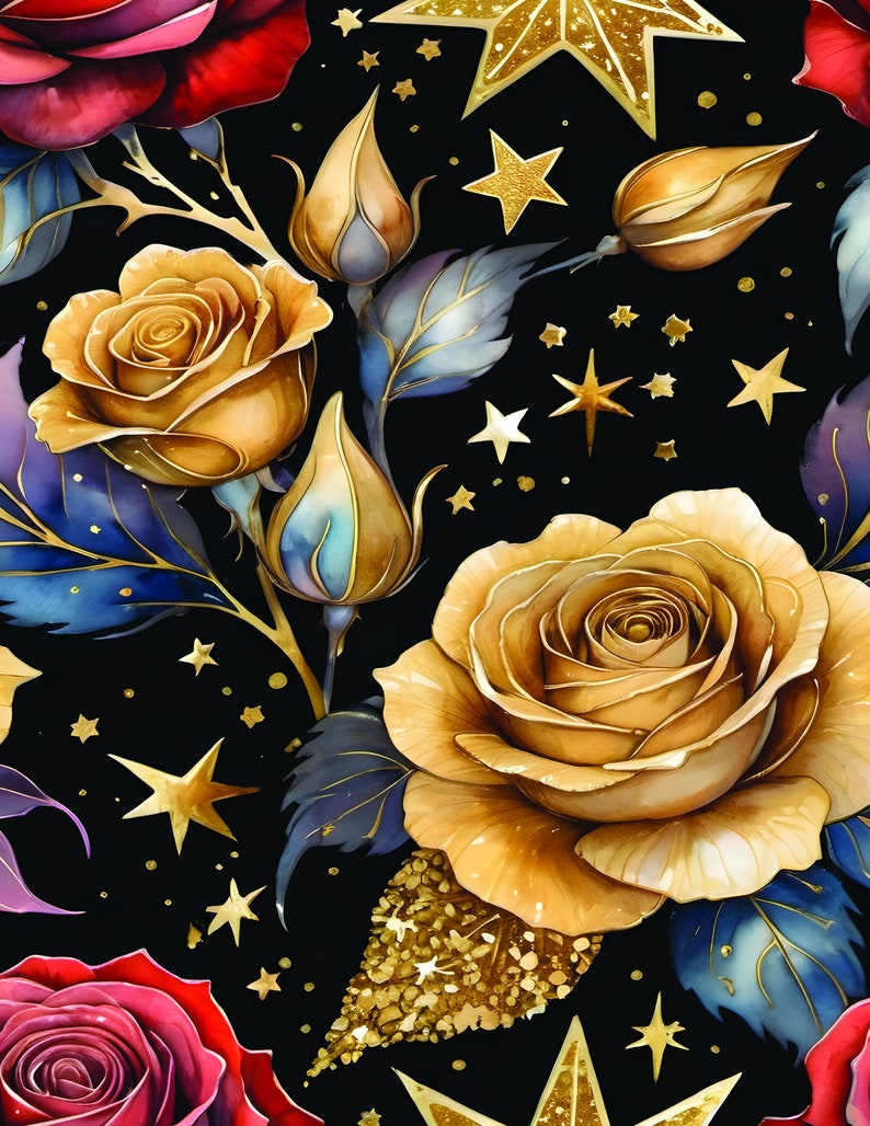 Celestial Roses, Digital Art, Printable Pages, Digital Art of Roses, 8.5x11, Instant Download - Etsy