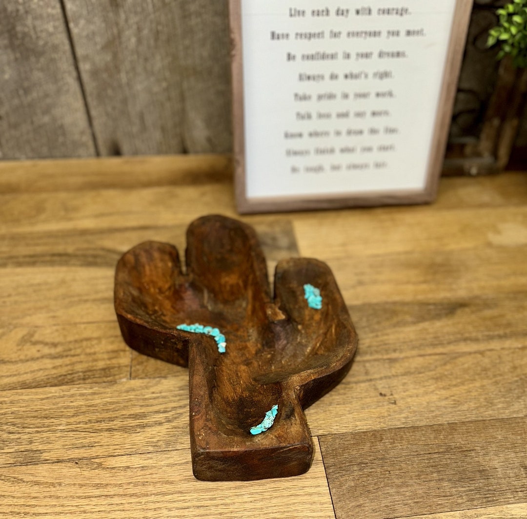 Turquoise Dough Bowl, Cactus Dough Bowl, Dough Bowl, Western Home Decor ...