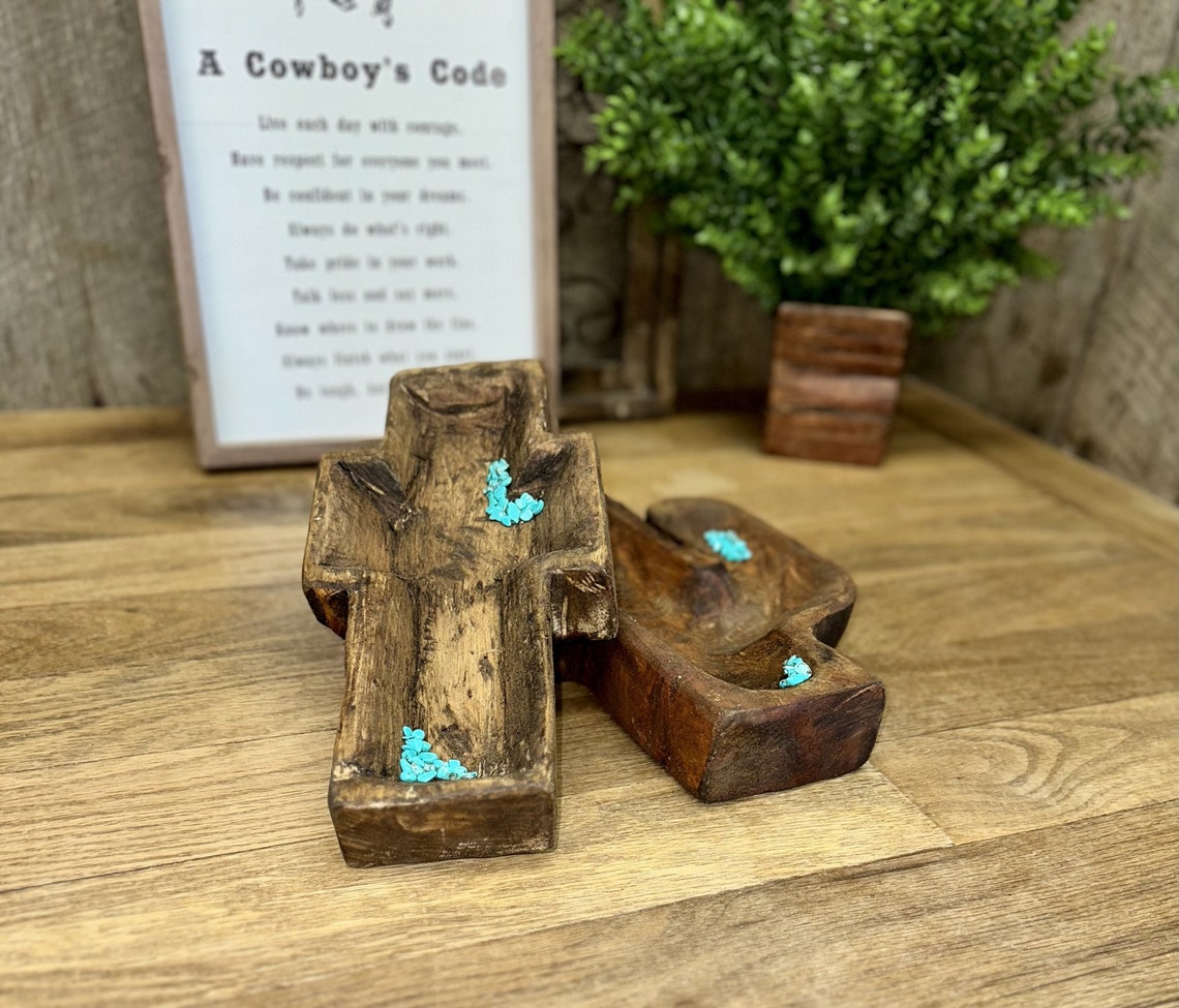 Cross Dough Bowl, Cross Wall Decor, Turquoise Wall Decor, Religious ...