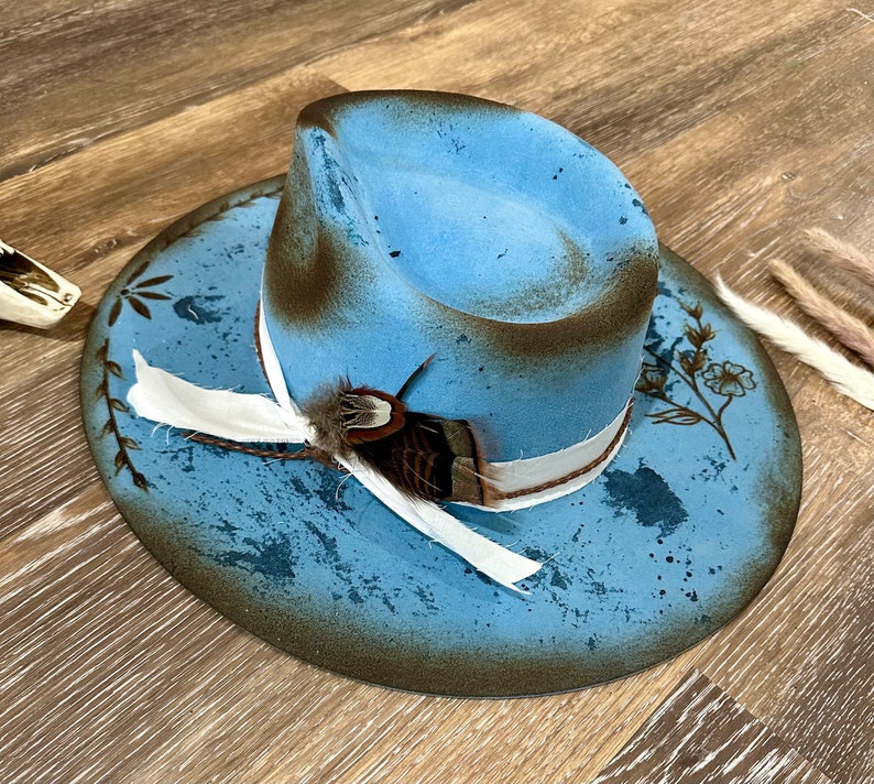 Custom Blue Hand Burnt Fedora- BARE UNDERSIDE - Etsy