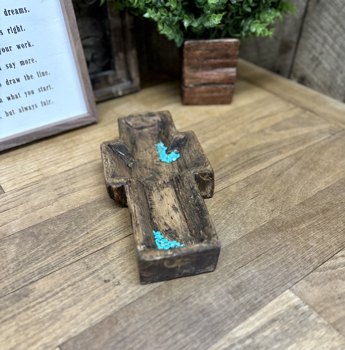 Cross Dough Bowl, Cross Wall Decor, Turquoise Wall Decor, Religious ...
