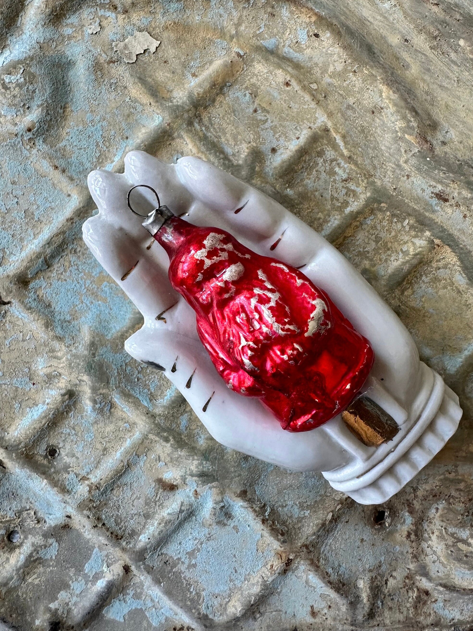 Vintage Red Mercury Glass Santa Ornament - Etsy