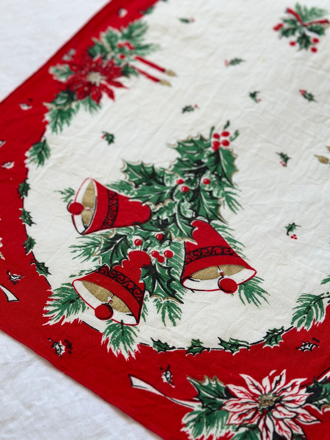 Vintage Christmas Golden Bell Cloth Table Runner - Etsy
