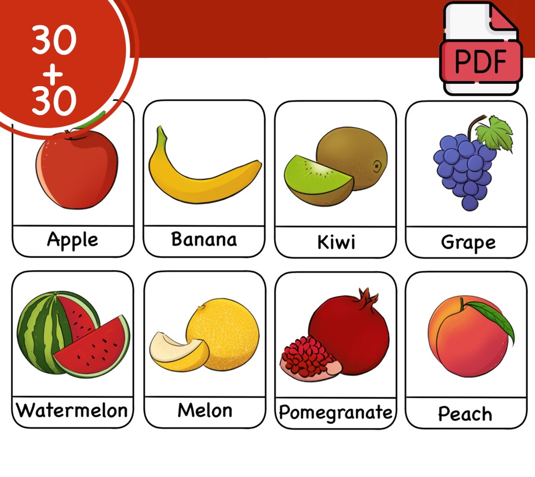 Montessori Fruit Flash Cards, Hand-drawn Learning Cards (PDF File) - Etsy