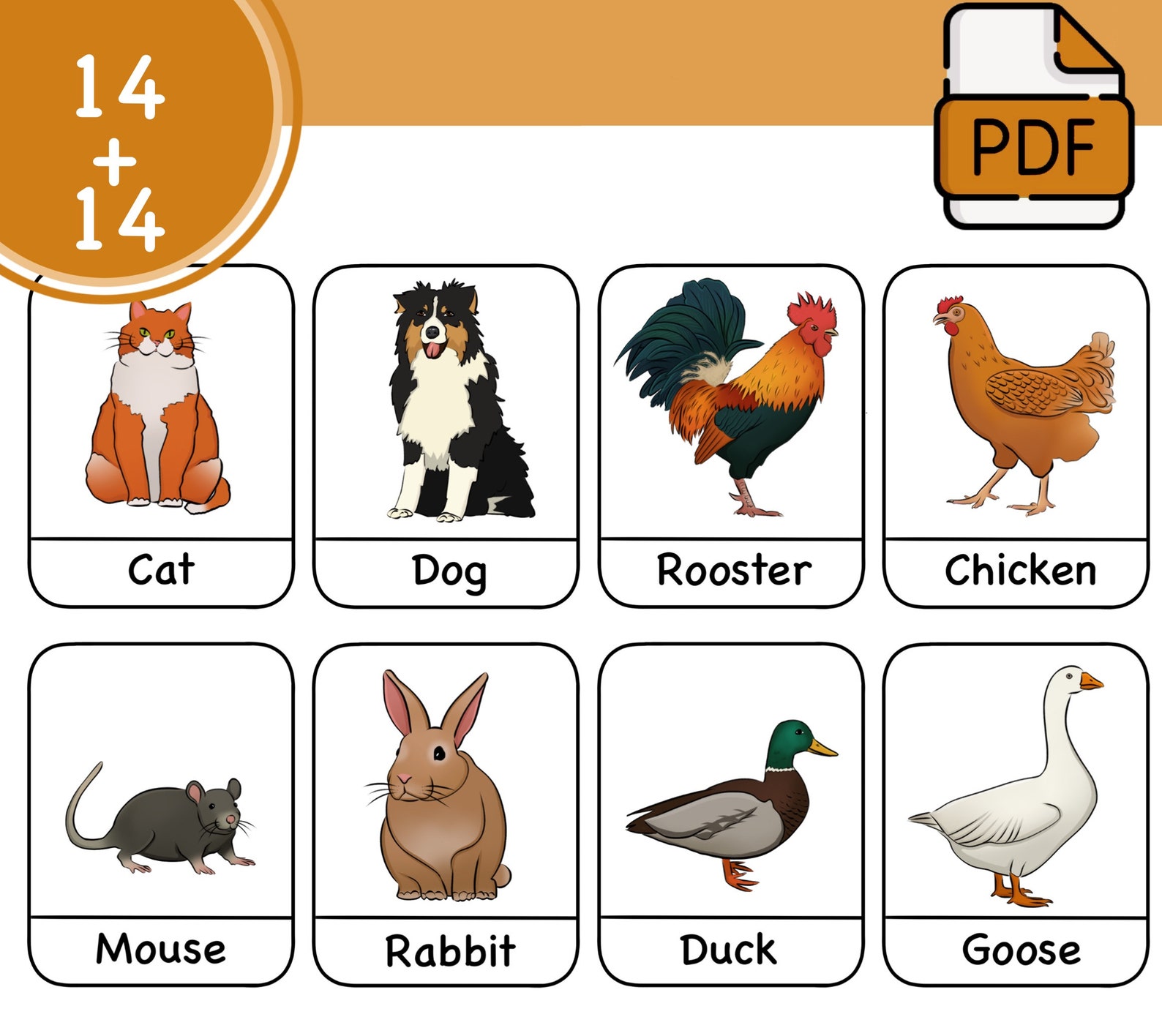 Montessori Cards, Flash Cards, Learning Cards, PDF File, Farm Animals ...