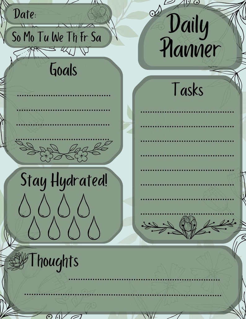 Pretty Green Daily Planner - Etsy