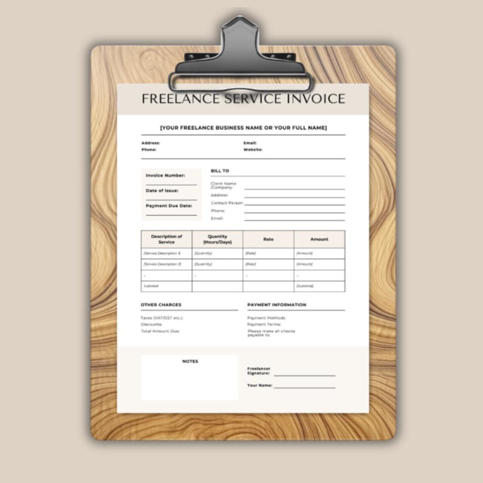 Freelance Service Invoice Template Business - Etsy