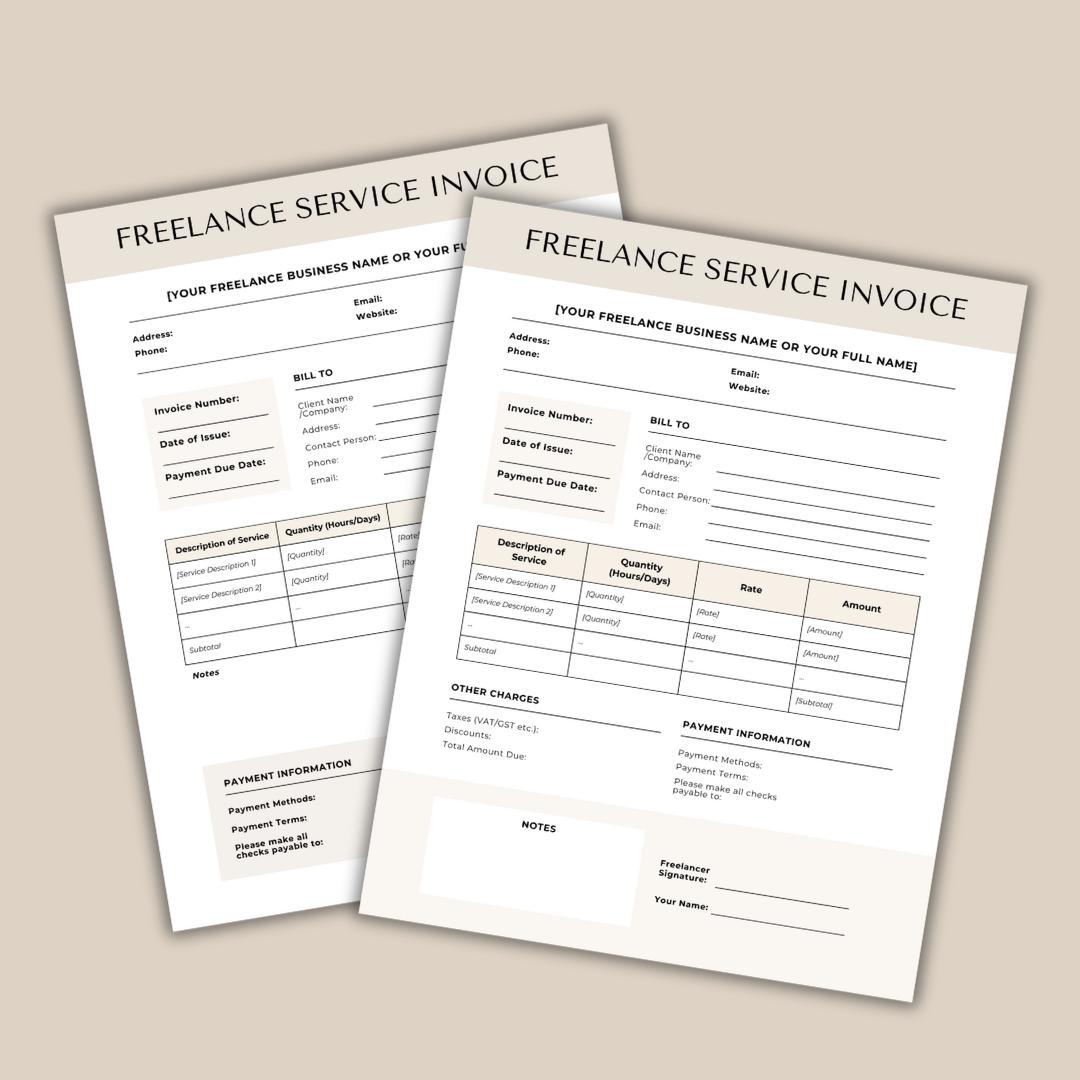 Freelance Service Invoice Template Business - Etsy