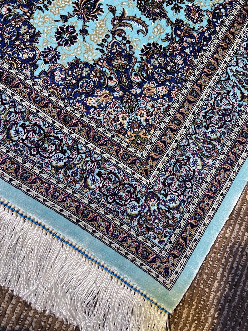 Exquisite Light Blue Floral-styles Bamboo Silk Rug Super Silky ...