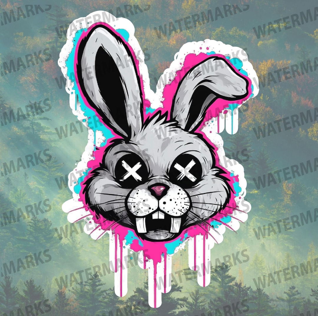 Psychedelic Graffiti Bunny Sticker: Edgy Waterproof Vinyl Decal - Etsy