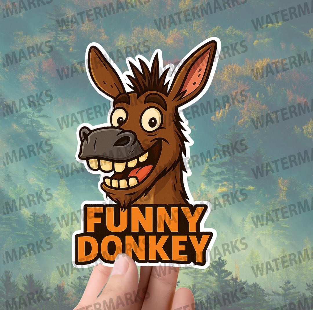 Funny Donkey Sticker – Silly Cartoon Animal Vinyl Decal – Goofy Humor ...
