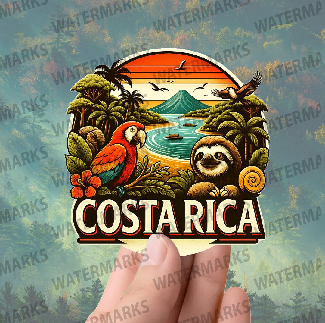 Costa Rica Sticker: Tropical Sloth & Parrot Vinyl Decal - Travel ...