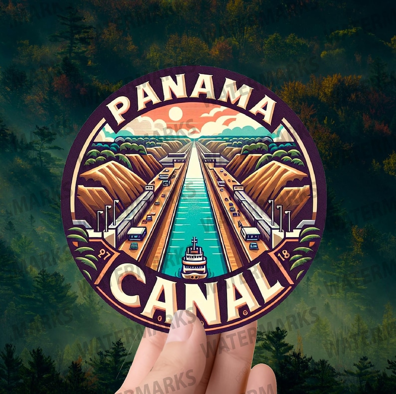 Panama Canal Sticker - Retro Travel Vinyl Decal for Laptops, Water ...