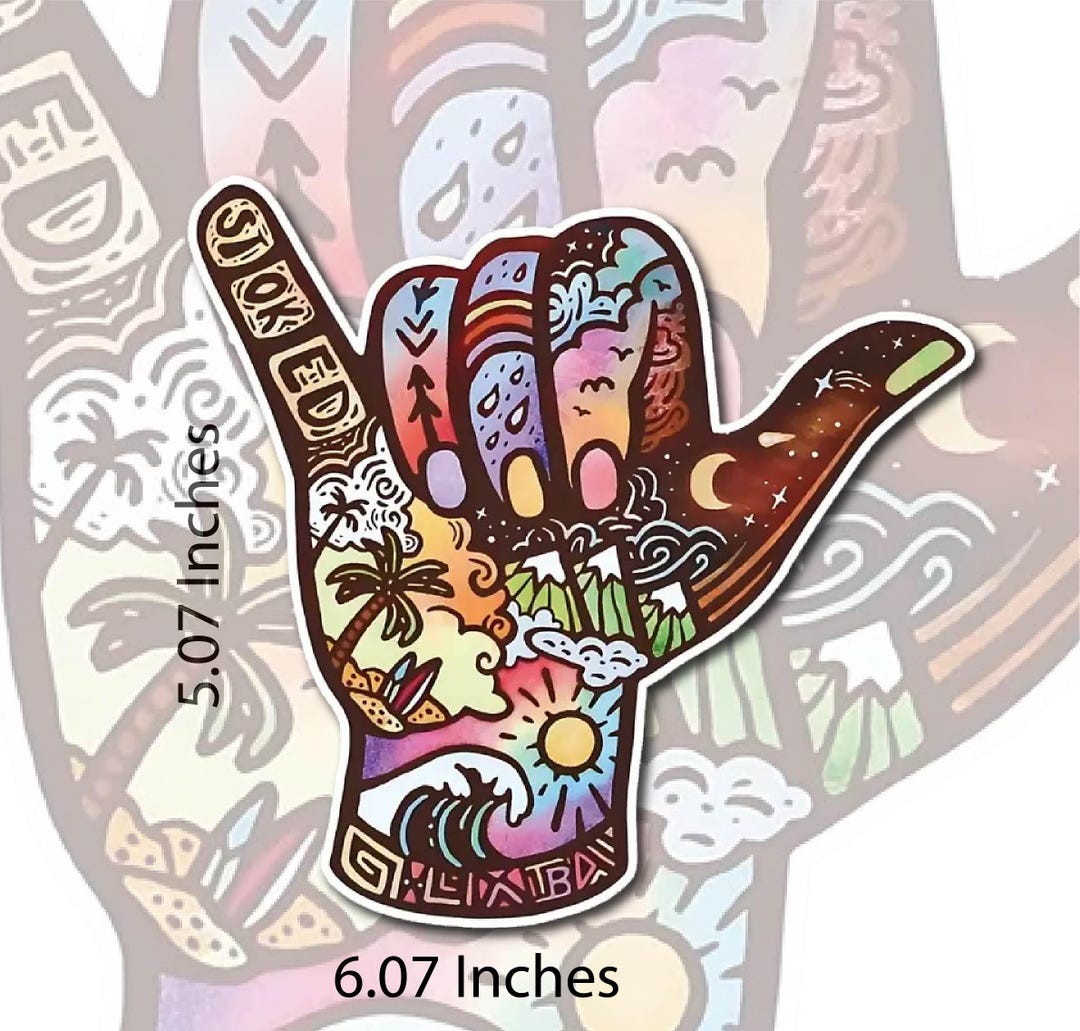 Stoked Shaka Hand Sticker: Surf Beach Laptop Car Decal - Etsy