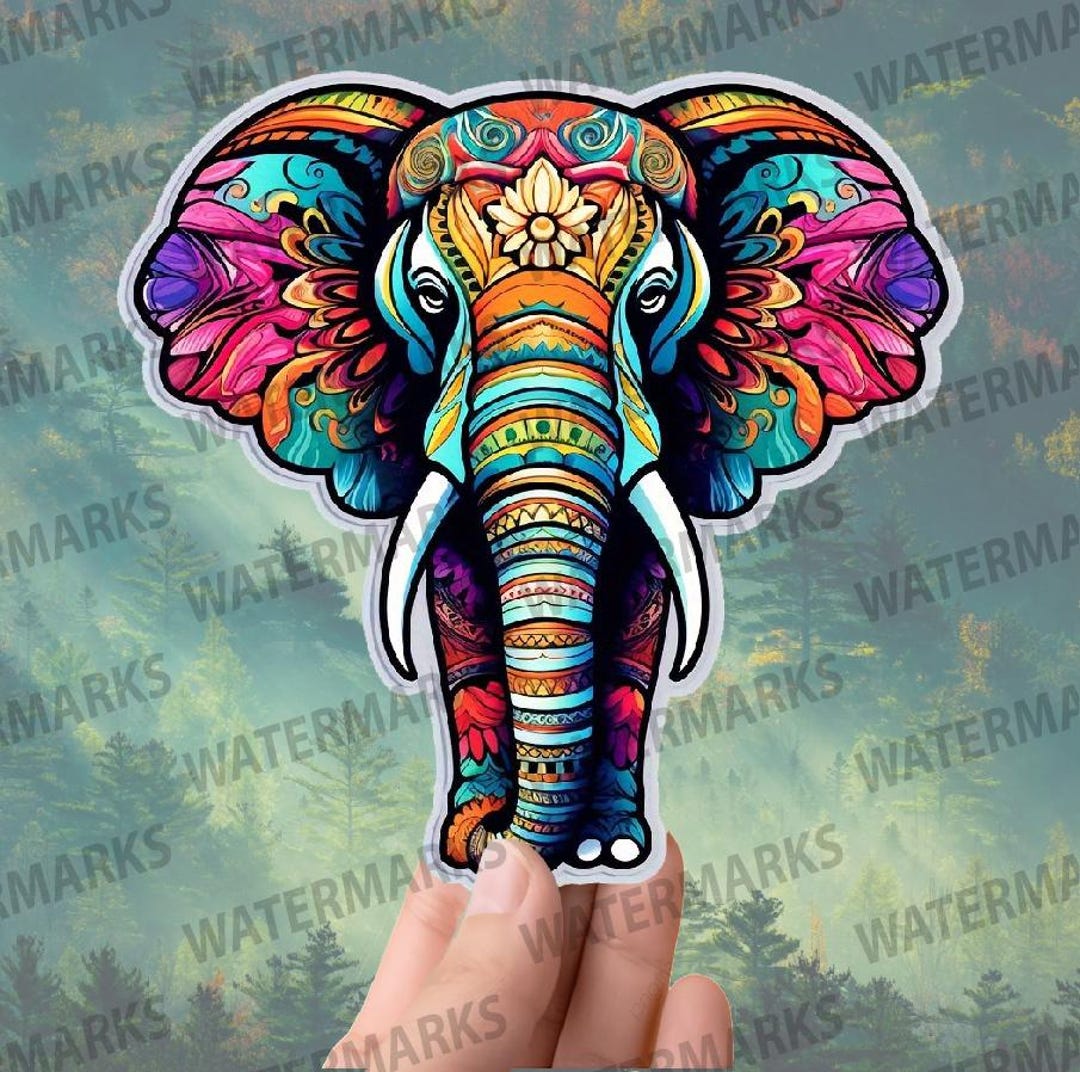 Colorful Elephant Sticker | Boho Vinyl Decal | Vibrant Elephant Design ...