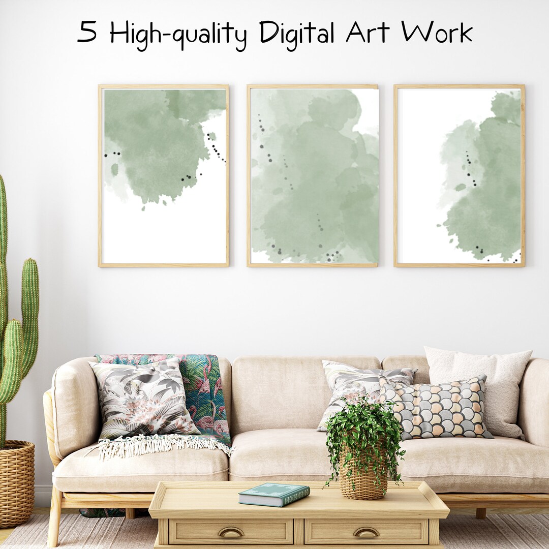 Earthy Green Abstract Wall Art - Prints, Earthy Wall Prints, Set of 5 ...