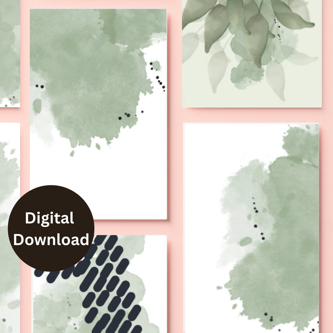 Earthy Green Abstract Wall Art - Prints, Earthy Wall Prints, Set of 5 ...