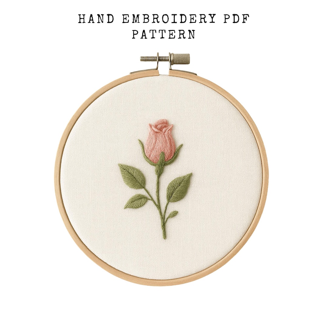 Simple Small Pink Rosebud, Hand Embroidery Pattern, Needlework ,flowers ...