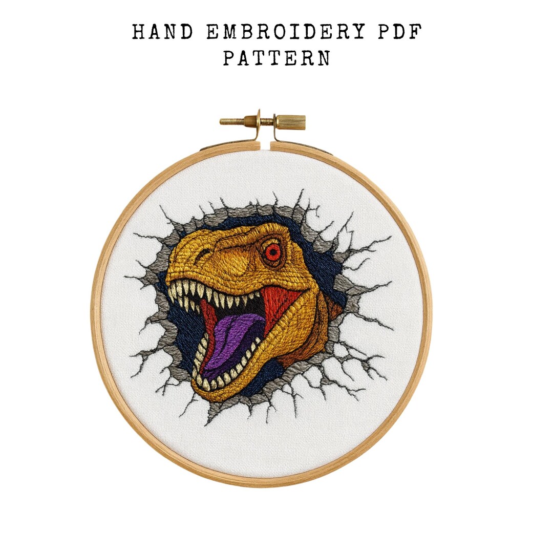 T Rex Dinosaur, Jurassic , Hand Embroidery Pattern: Hoop Art, Sew ...
