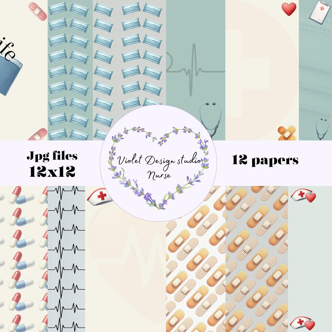 Nurse Scrapbook Digital Paper, Crafting, Journal, Nurse Life, Medical ...