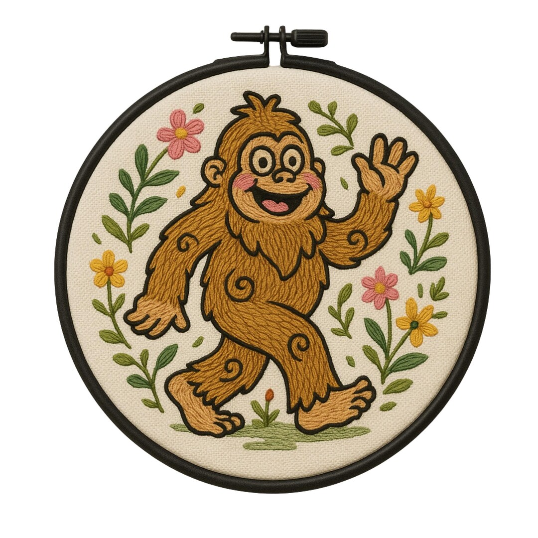 Kawaii Bigfoot Embroidery Pattern: Whimsical Sasquatch Design (digital ...