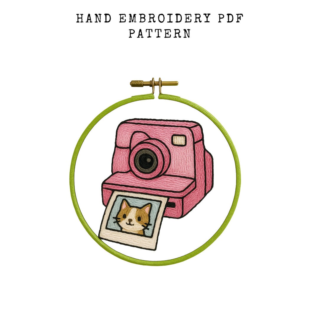 Retro Polaroid Camera, Hand Embroidery Pattern: Whimsical Needlework ...