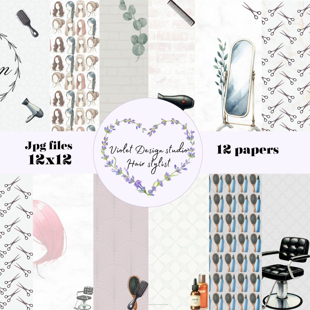 Hair Stylist Scrapbook Digital Paper, Crafting, Journal, Hairdresser ...