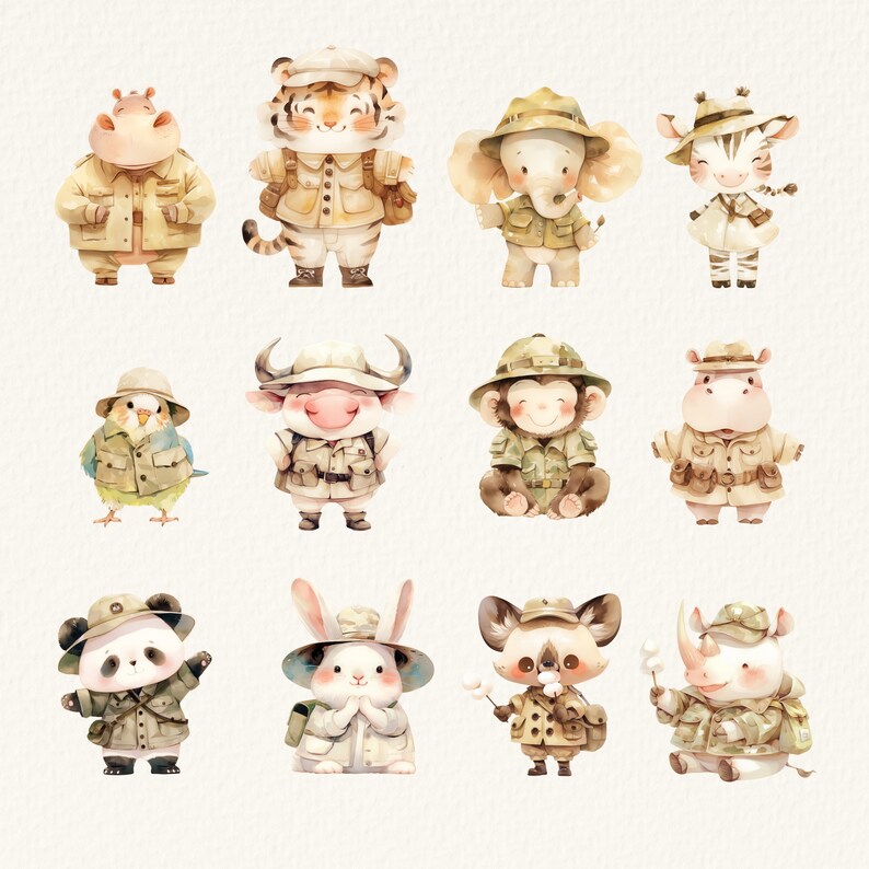 Watercolor Safari Animals Clipart, Cute Jungle Animal, Baby Shower PNG ...