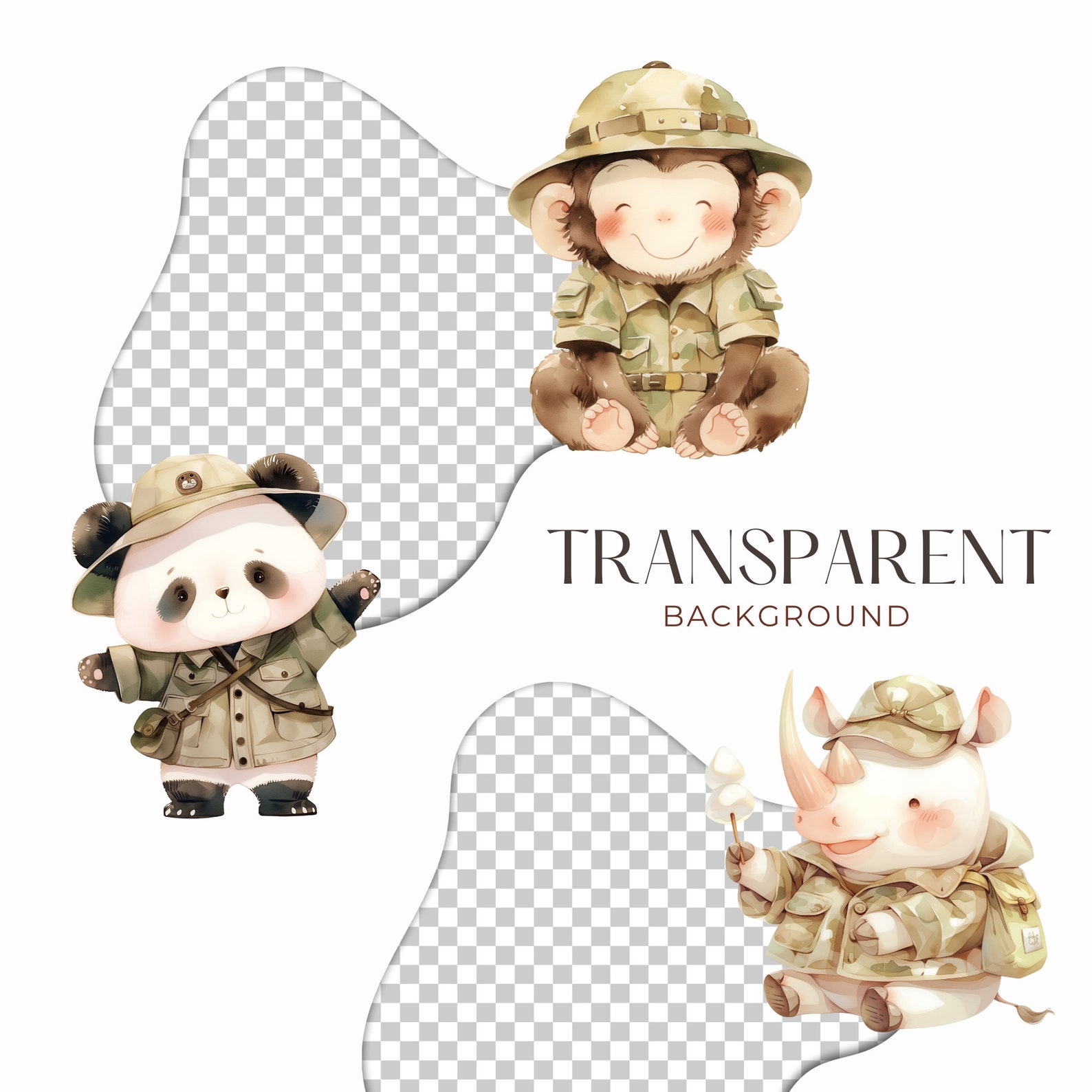 Watercolor Safari Animals Clipart, Cute Jungle Animal, Baby Shower PNG ...