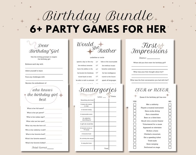 10 Printable Birthday Games for Her Bundle Adult Birthday Games 20th ...