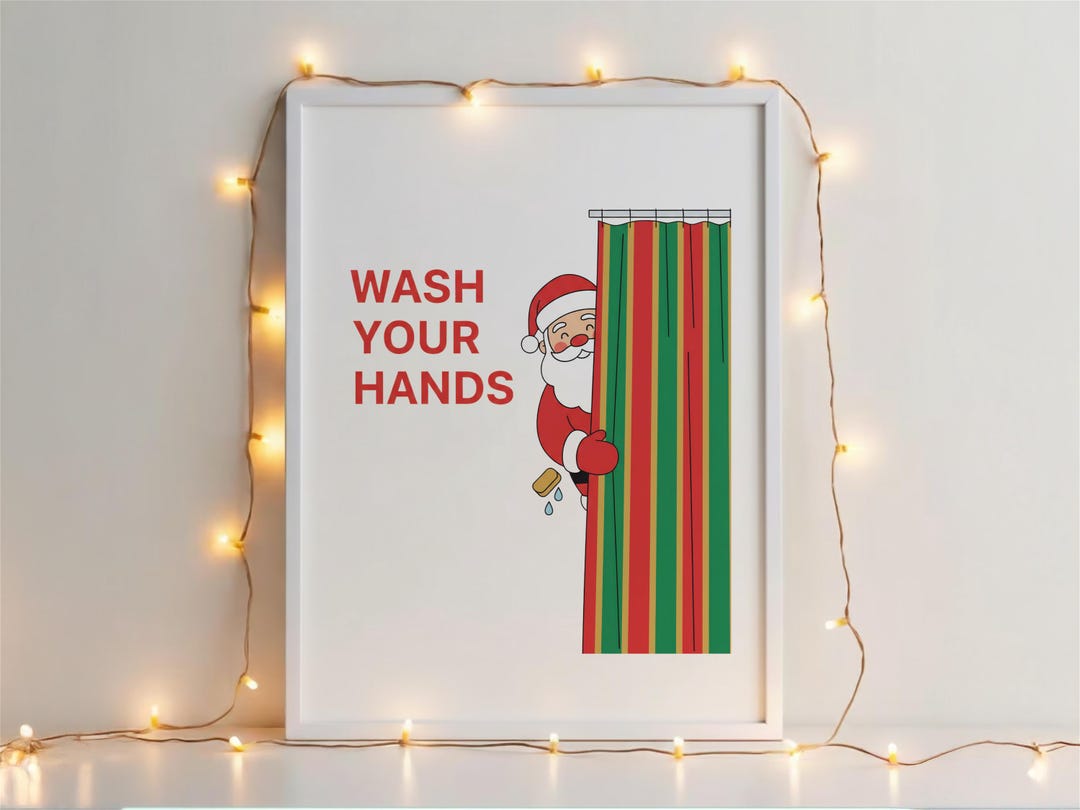 Christmas Santa Bathroom Poster, Wash Your Hands Sign, Nursery Holiday ...