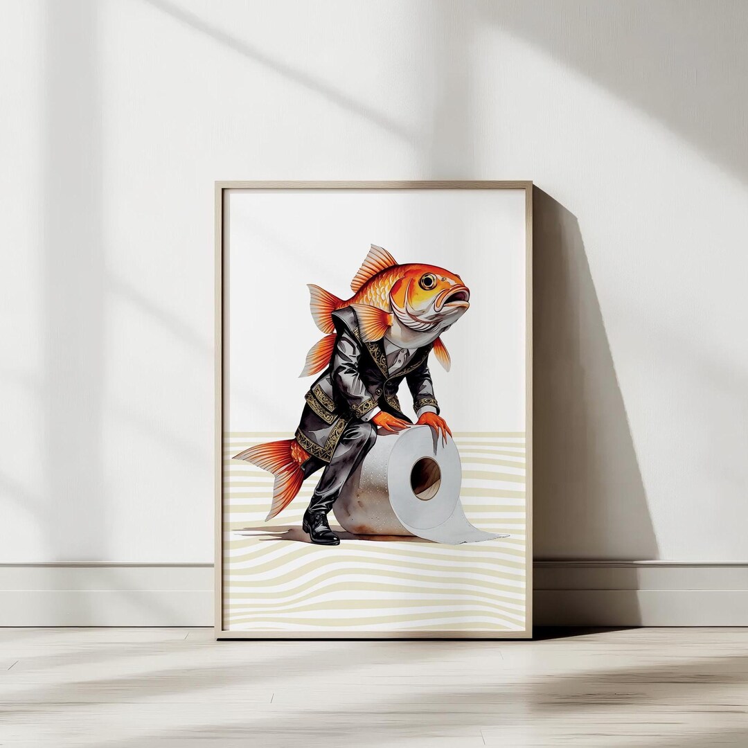 Funny Goldfish in Suit Print: Quirky Bathroom Art Digital Download - Etsy