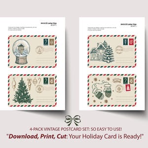 Vintage 4 Christmas Postcard Bundle, Retro Holiday Card Set, Winter ...