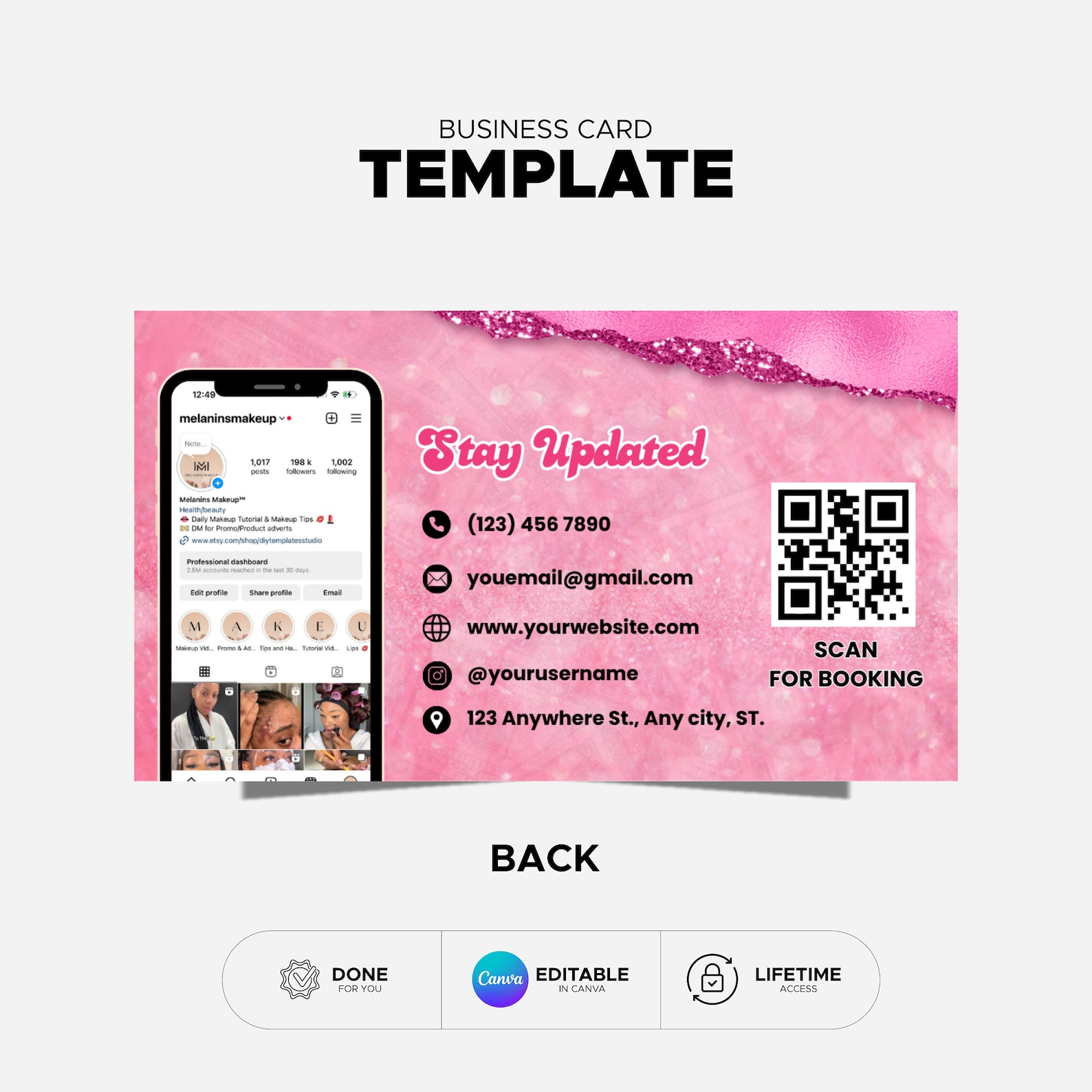 Beauty Salon Business Card Template Editable Canva MUA Beauty Business ...