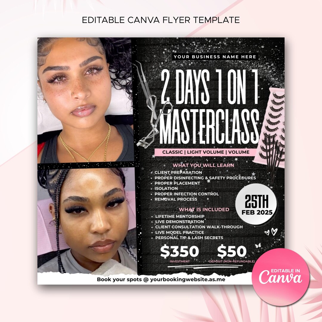 DIY Lash Class Flyer Editable Lash Training Flyer Canva Template DIY ...