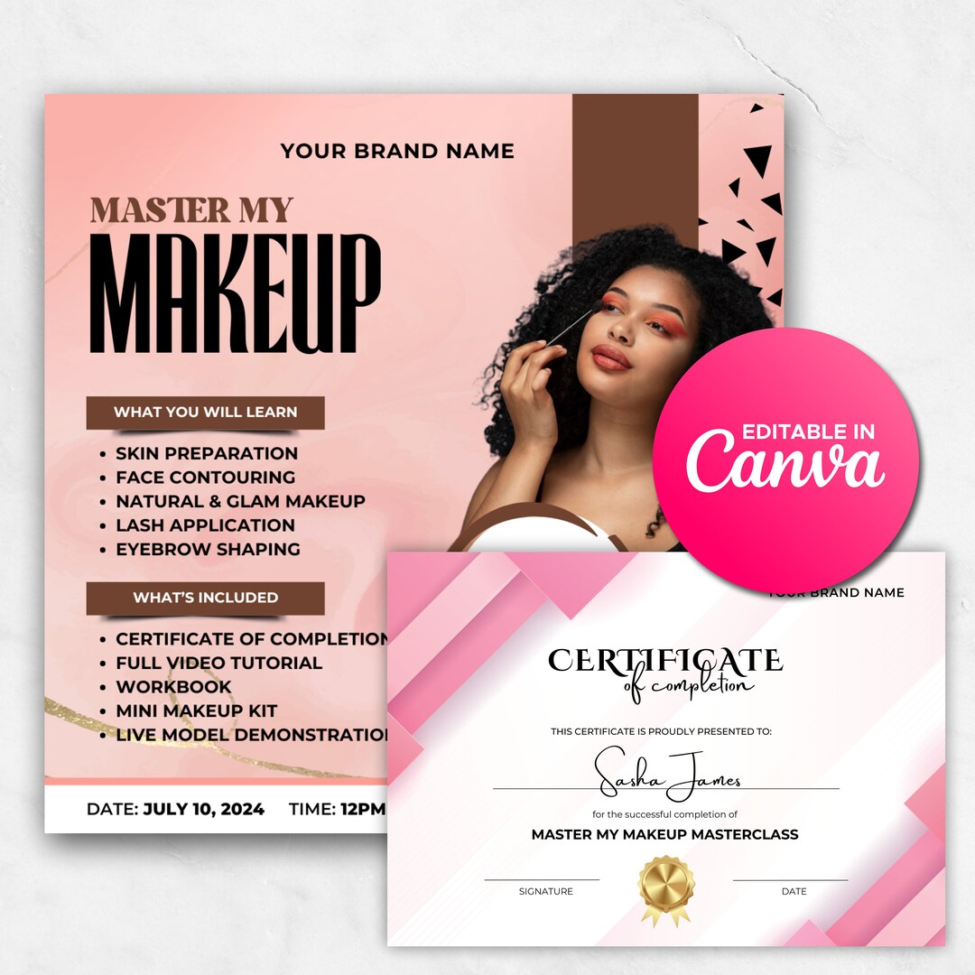 Editable Makeup Masterclass Flyer Template Training Certificate ...