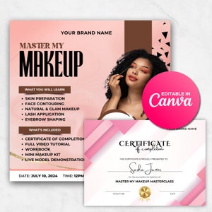 Editable Makeup Masterclass Flyer Template Training Certificate ...