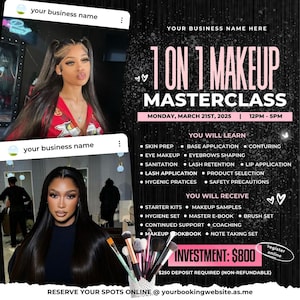Makeup Artist Training Flyer DIY Makeup Masterclass Template Makeup ...