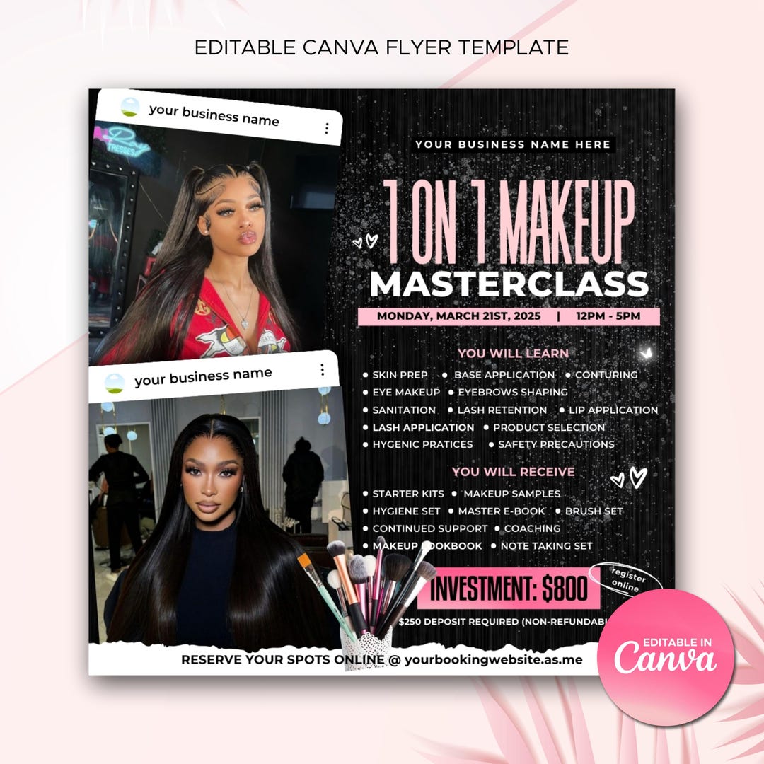 Makeup Artist Training Flyer DIY Makeup Masterclass Template Makeup ...